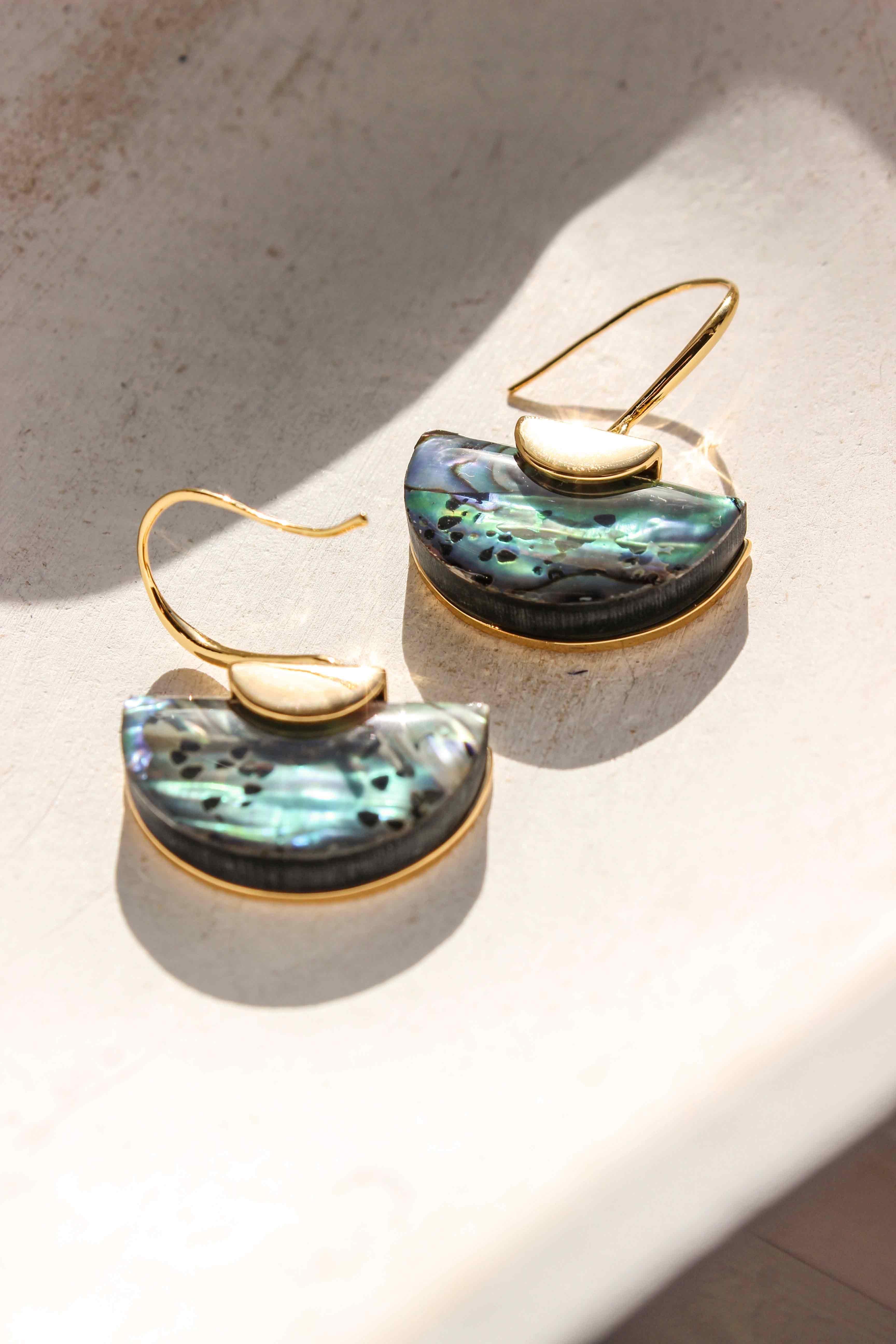 Paua Shell Earrings | Abalone shell 18k Gold Plated Earrings – Complete ...